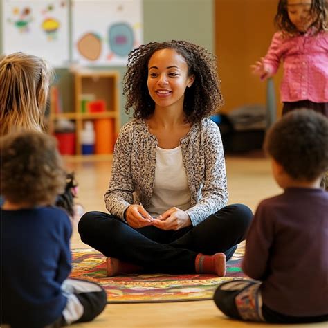 Teacher Leading A Circle Time Activity Premium Ai Generated Image