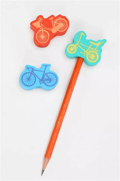 Bicycle Pencil Topper Eraser Set Of 3 Urban Outfitters