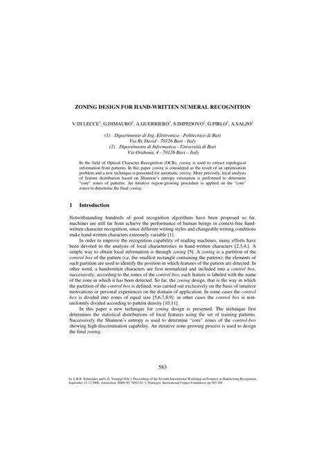 PDF Zoning Design For Handwritten Numeral Recognition
