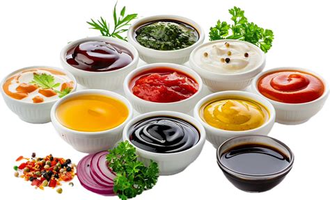 Assorted Sauces And Dips In White Bowls 46007011 Png