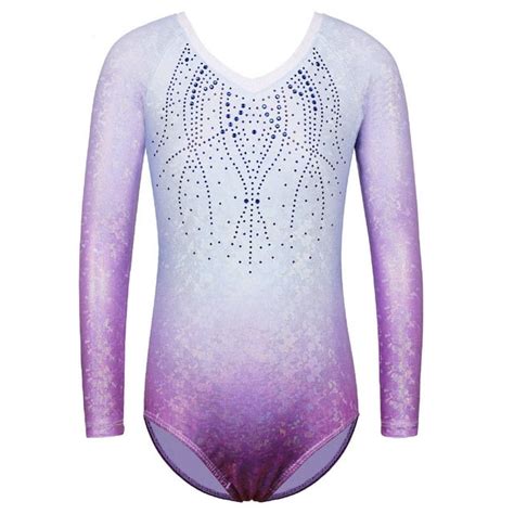 Baohulu Sparkle Diamond Gymnastics Leotard For Girls Long Sleeve Purple
