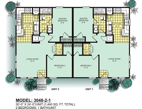 Modular Duplexes Floor Plan With 2 Bedrooms And 2 Bathrooms Modular