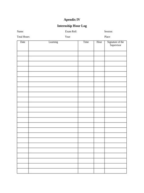 Internship Hour Log Pdf