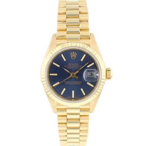 Datejust Lady 26 Yellow Gold President Blue Dial Rolex Sold Watches
