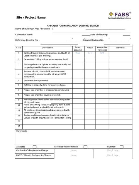 1100 Checklist Earthing Station Pdf