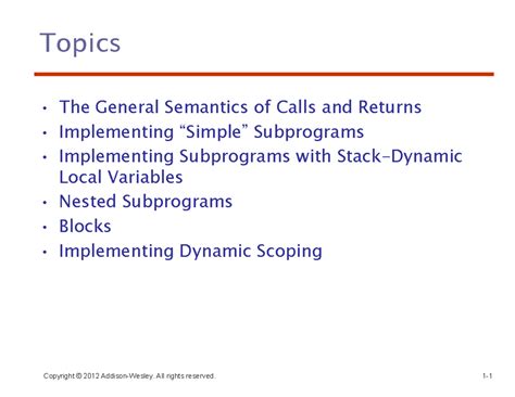 Implementation Of Subprograms Topics • The General Semantics Of Calls
