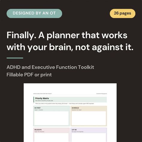 Adhd Executive Function Toolkit Printable Worksheets Adults Ot Designed