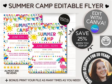 Summer Camp Flyer Summer Templates Summer Flyer Daycare Editable Canva