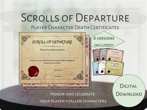 Dnd Rpg Death Certificate Sheet Player Character Demise Scroll Of