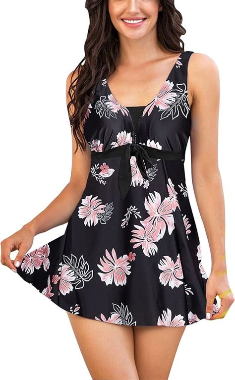 Ecupper Womens One Piece Swimsuit Plsize Bathing Suit Tummy Control Swimdress Shaping Skirted