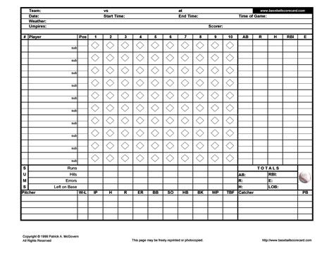 30 Printable Baseball Scoresheet Scorecard Templates Templatelab