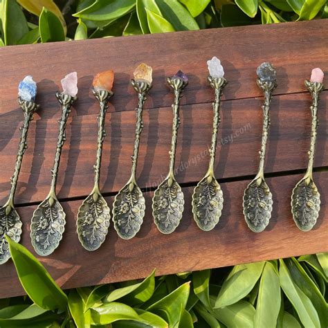 Crystal Apothecary Spoon Vintage Copper Altar Spoon With Raw Crystals