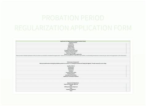 Probation Period Regularization Application Form Excel Template And
