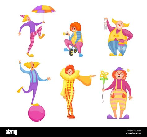 Set Of Cute Circus Clowns Characters Cartoon Vector Illustration