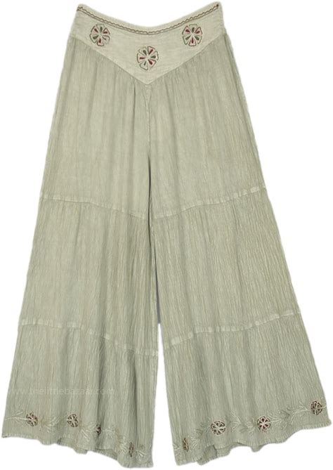 Pistachio Washed Wide Leg Boho Pants Green Split Skirts Pants