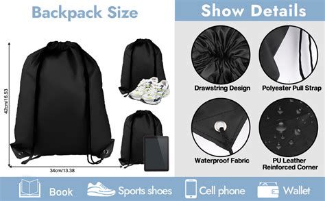 Drawstring Backpack 6pcs Drawstring Gym Bags Black Draw