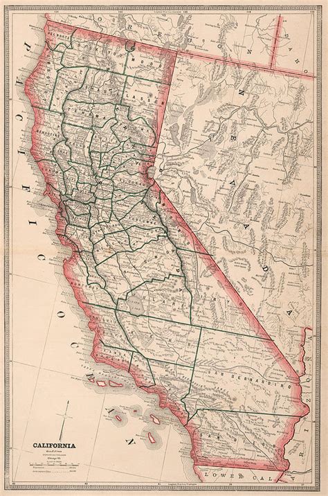 Vintage Map Of California Drawing By Cartographyassociates