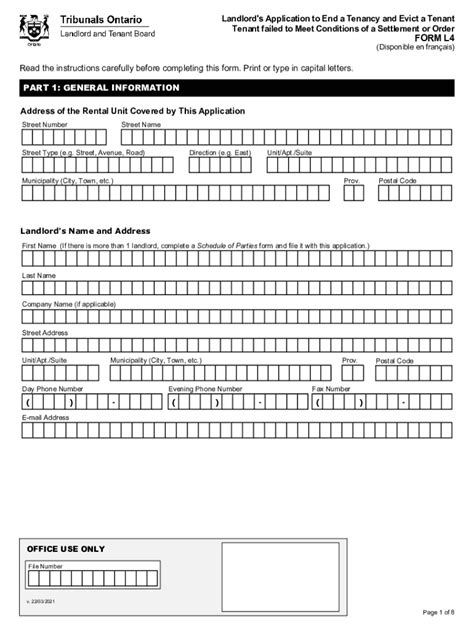 Fillable Online Form L4 Instructions Tribunals Ontarioform L3 Application To End A Tenancy