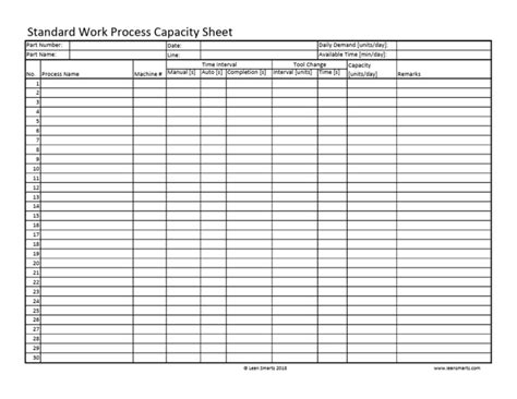 Standard Work Process Capacity Sheet Pdf