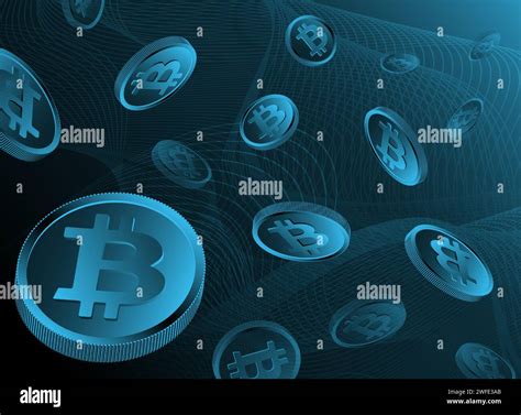 Banner Bitcoin Coins Falling Flying Cryptocurrency On A Black Background With Neon Backlight