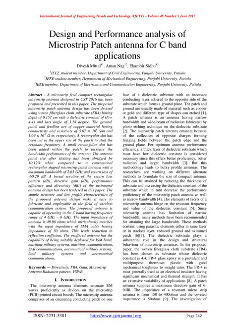Pdf Design And Performance Analysis Of Microstrip Patch Antenna For C