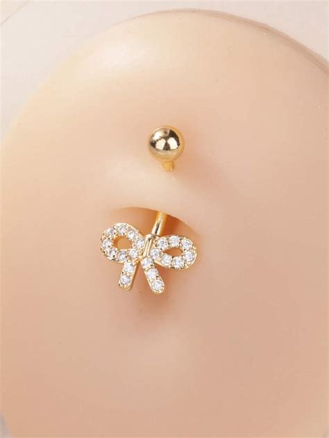 Belly Button Ring Dangle Navel Belly Piercing Jewelry Cute Cz Bow Navel