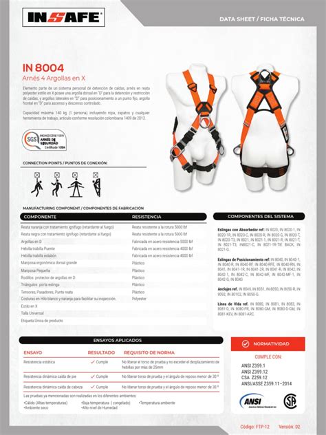 Arnés De Seguridad 4 Argollas En X Con Certificación Ansi Z359 11 2014