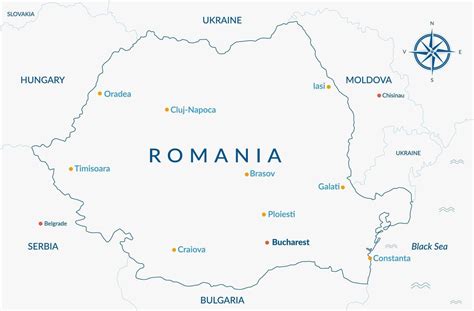 Romania Neighboring Countries Romania Map Outline With Main Cities And