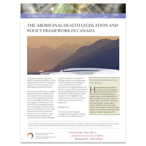 The Aboriginal Health Legislation And Policy Framework In Canada Cssspnql