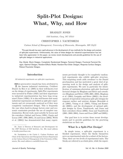 Pdf Split Plot Designs What Why And How