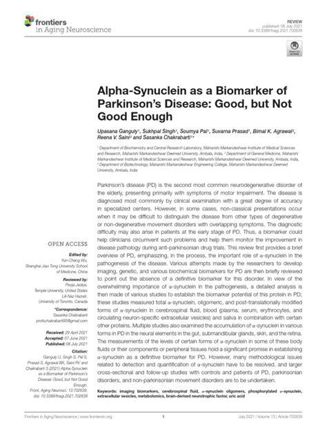 Alpha Synuclein As A Biomarker Of Parkinsons Disease Good But Not