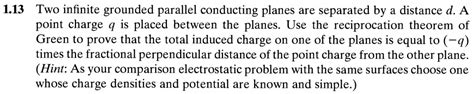 Solved 13 Two Infinite Grounded Parallel Conducting Planes