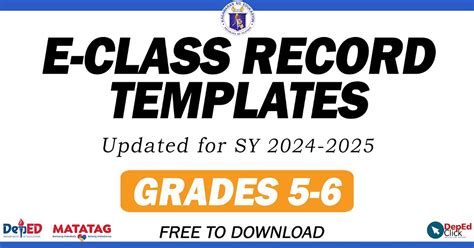 Deped E Class Record Templates Grades 5 6 Sy 2024 2025 Deped Click