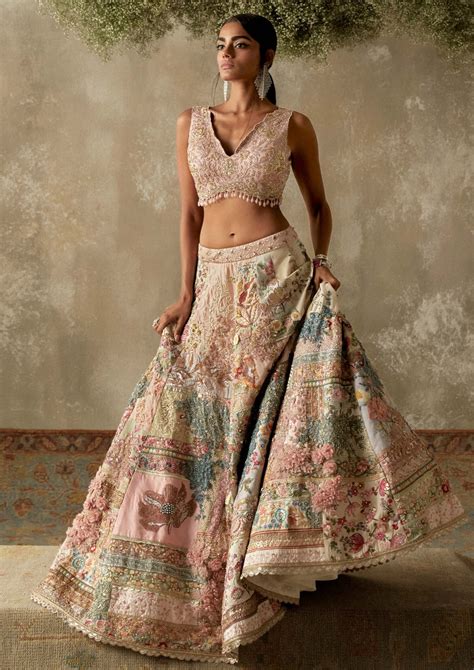 Varun Bahl Multicolor Linear Patchwork Lehenga Set