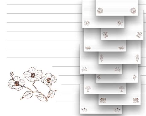 Printable Earthy Elements Lined Journal Pages Set Floral Tree Vintage