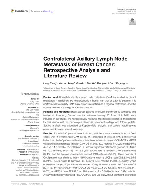Pdf Contralateral Axillary Lymph Node Metastasis Of Breast Cancer Retrospective Analysis And