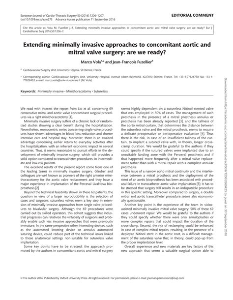 Pdf Extending Minimally Invasive Approaches To Concomitant Aortic And