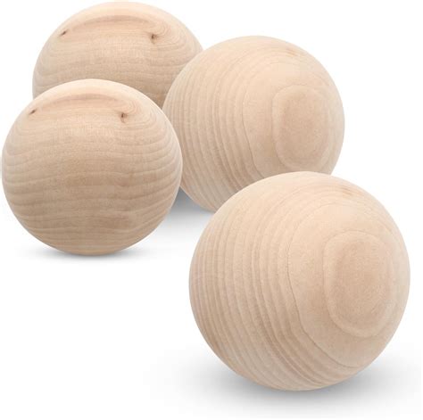 Uenhoy 4 Pcs Wooden Round Ball 3 Inch Unfinished Natural Wood Balls