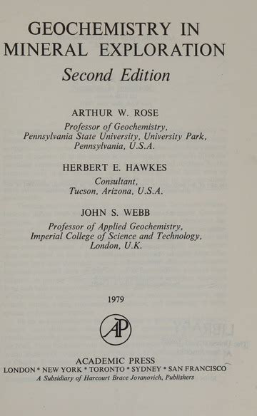 Geochemistry In Mineral Exploration Rose Arthur W Free Download
