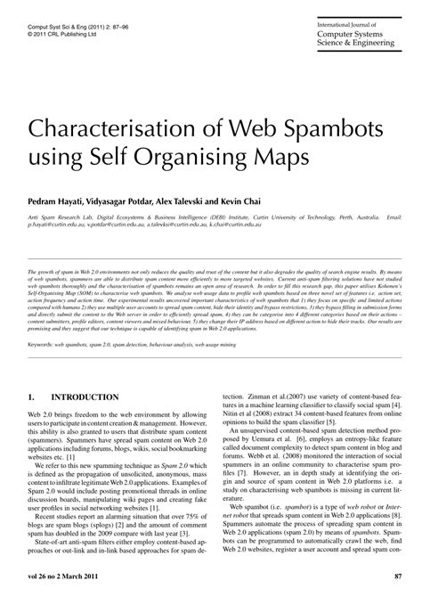 Pdf Characterisation Of Web Spambots Using Self Organising Maps