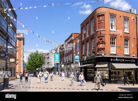 Worcester City Centre Shops And People On The High Street In Worcester