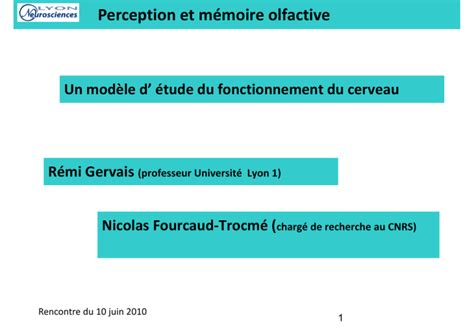 Perception Et Mémoire Olfactive
