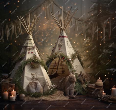 Premium Ai Image There Are Two Teepees With Decorations And Candles On The Table Generative Ai