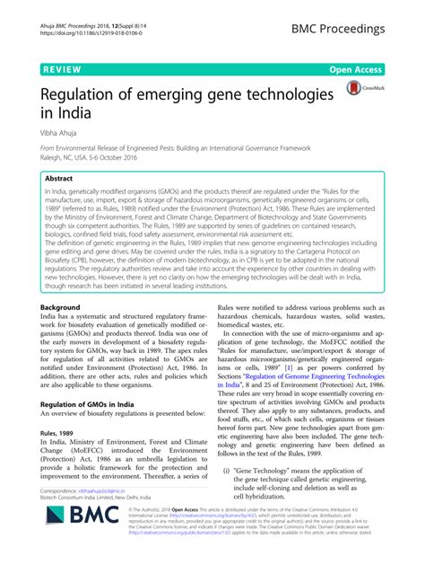 Pdf Regulation Of Emerging Gene Technologies In India