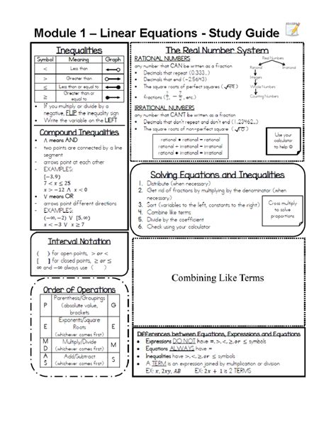Copy Of Module 1 Equations And Inequalities Study Guide Word