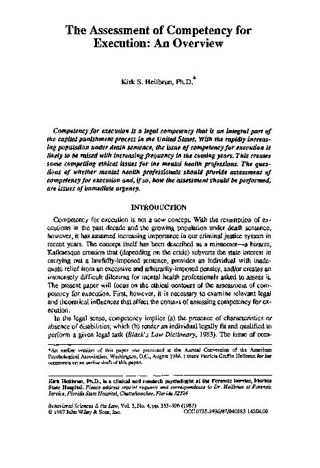 Pdf The Assessment Of Competency For Execution An Overview Kirk
