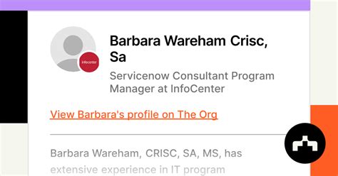 Barbara Wareham Crisc Sa Servicenow Consultant Program Manager At Infocenter The Org