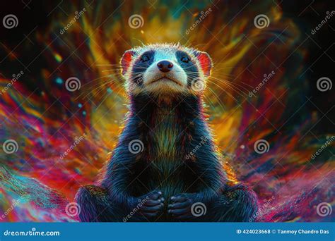 Colorful Ferret A Pop Art Portrait Of Explosive Wildlife Stock Image