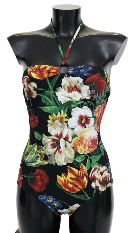 Dolce And Gabbana Black Multicolor Flowers One Piece Swimsuit Swimwear