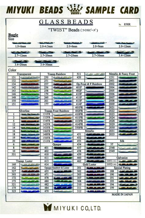 Miyuki 3mm 6mm And 12mm Bugle Bead Colour Chart